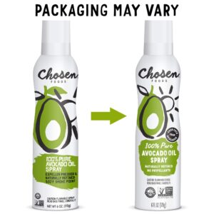 Chosen Foods 100% Pure Avocado Oil Spray, Keto and Paleo Diet Friendly, Kosher Cooking Spray for Baking, High-Heat Cooking and Frying (6 oz, 3 Pack)