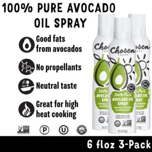 Chosen Foods 100% Pure Avocado Oil Spray, Keto and Paleo Diet Friendly, Kosher Cooking Spray for Baking, High-Heat Cooking and Frying (6 oz, 3 Pack)