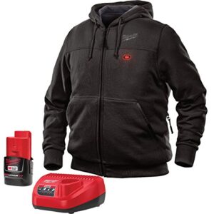 milwaukee 2381-xl x-large m12 cordless lithium-ion black heated hoodie kit (battery and charger included)