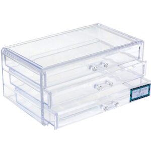 Isaac Jacobs Clear Acrylic 3-Drawer Stackable Jewelry Organizer, Cosmetic & Makeup Case with 3-Drawer Trays, Made for Bedroom, Bathroom, Countertop & Dresser