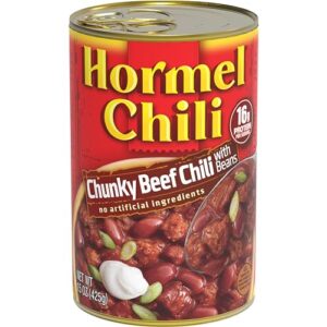 hormel chili chunky beef chili with beans, no artificial ingredients, 15 oz