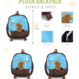 Puzzled DolliBu Moose Stuffed Animal Backpack - Super Soft Plush Stuffed Animal Bag for Children Accessories, Kids First Travel Plush Bag Toy For Boys & Girls- 11"