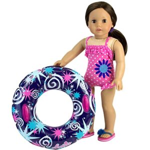 sophia's 18" doll pink with white polka dots ruffle bathing suit and inflatable inner tube