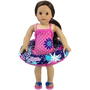 Sophia's 18" Doll Pink with White Polka Dots Ruffle Bathing Suit and Inflatable Inner Tube