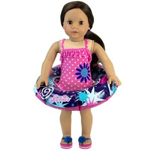 Sophia's 18" Doll Pink with White Polka Dots Ruffle Bathing Suit and Inflatable Inner Tube