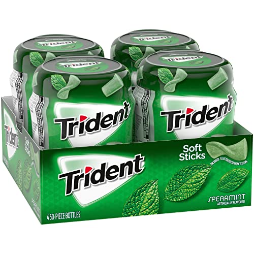 Trident Unwrapped Spearmint Sugar Free Gum, 4 Bottles of 50 Pieces (200 Total Pieces)