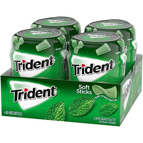 Trident Unwrapped Spearmint Sugar Free Gum, 4 Bottles of 50 Pieces (200 Total Pieces)