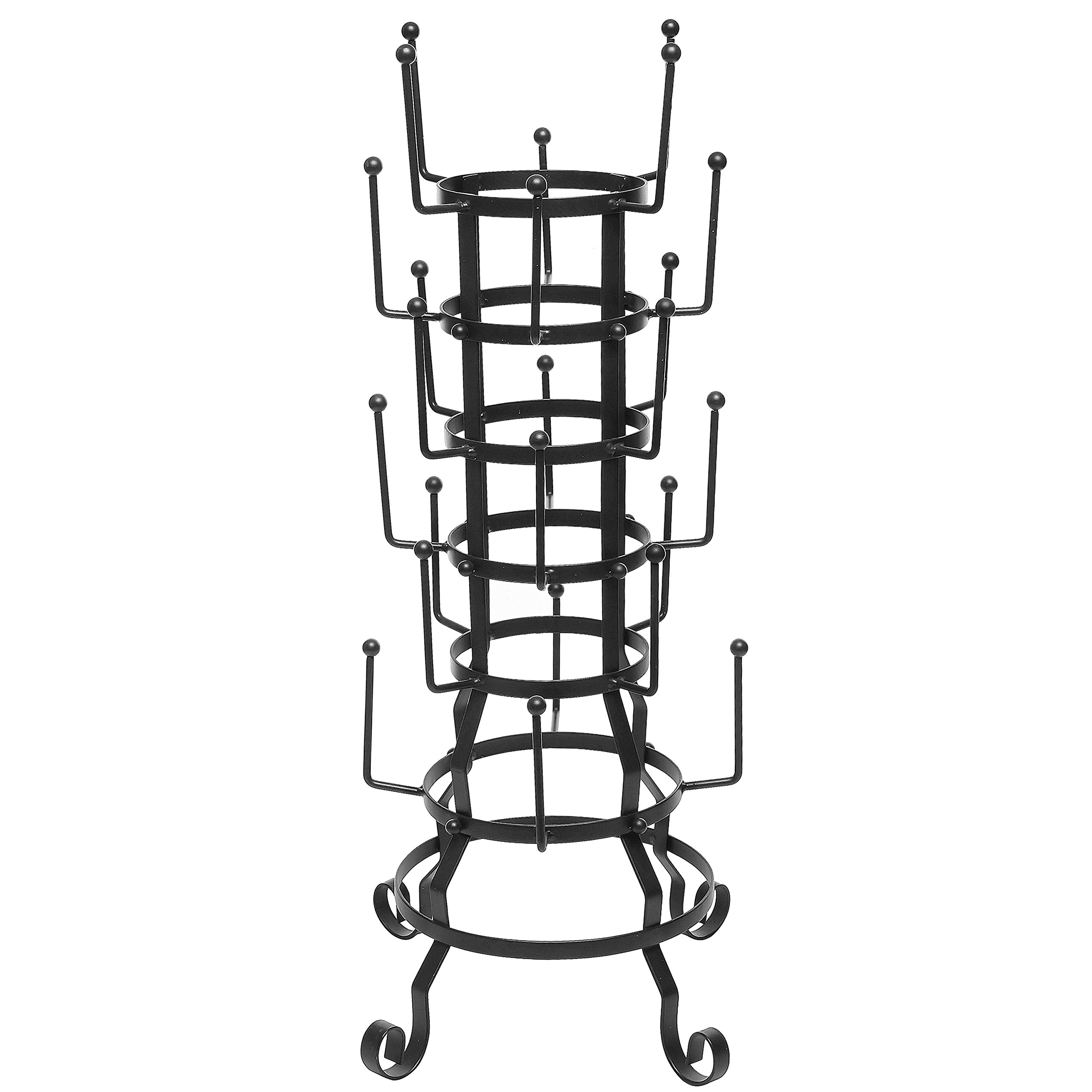 MyGift 24-Hook Rustic Black Iron Coffee Mug Holder, Tea Cup Display Stand, Drinking Glasses Baby Bottle Drying Rack Stand