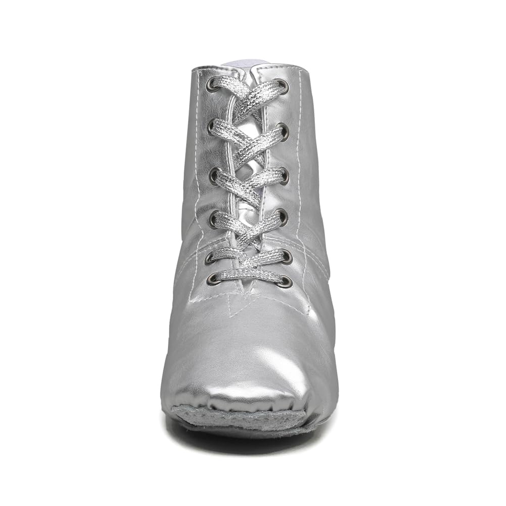 PU Women's Jazz Dance Boots Silver,10.5 M US