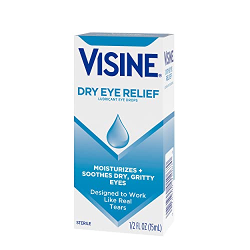 Visine Dry Eye Relief Lubricant Eye Drops with Polyethylene Glycol 400 to Moisturize and Soothe Irritated, Gritty and Dry Eyes, Designed to Work Like Real Tears, 0.5 fl. oz