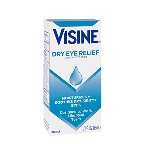 Visine Dry Eye Relief Lubricant Eye Drops with Polyethylene Glycol 400 to Moisturize and Soothe Irritated, Gritty and Dry Eyes, Designed to Work Like Real Tears, 0.5 fl. oz