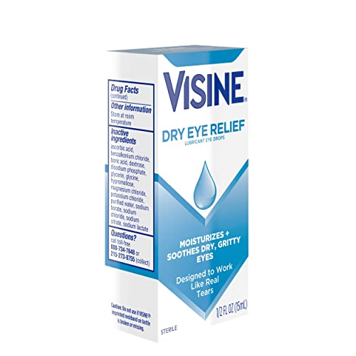 Visine Dry Eye Relief Lubricant Eye Drops with Polyethylene Glycol 400 to Moisturize and Soothe Irritated, Gritty and Dry Eyes, Designed to Work Like Real Tears, 0.5 fl. oz