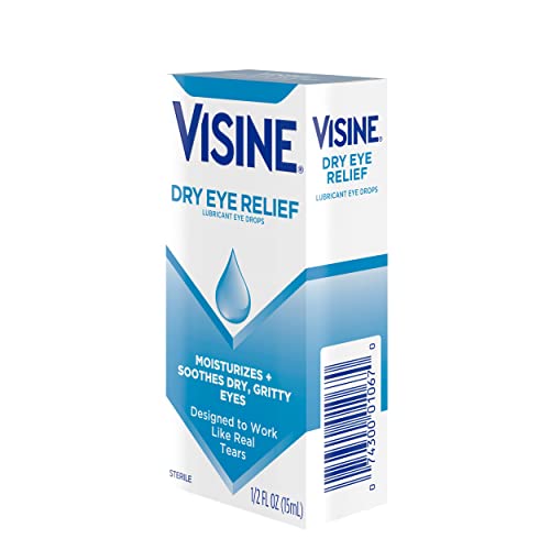 Visine Dry Eye Relief Lubricant Eye Drops with Polyethylene Glycol 400 to Moisturize and Soothe Irritated, Gritty and Dry Eyes, Designed to Work Like Real Tears, 0.5 fl. oz