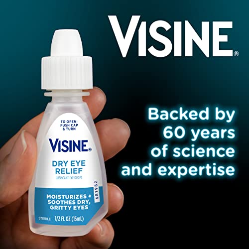 Visine Dry Eye Relief Lubricant Eye Drops with Polyethylene Glycol 400 to Moisturize and Soothe Irritated, Gritty and Dry Eyes, Designed to Work Like Real Tears, 0.5 fl. oz