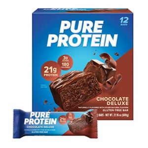 pure protein bars, high protein, nutritious snacks to support energy, low sugar, gluten free, chocolate deluxe, 1.76 oz., 12 count(pack of 1) (packaging may vary)