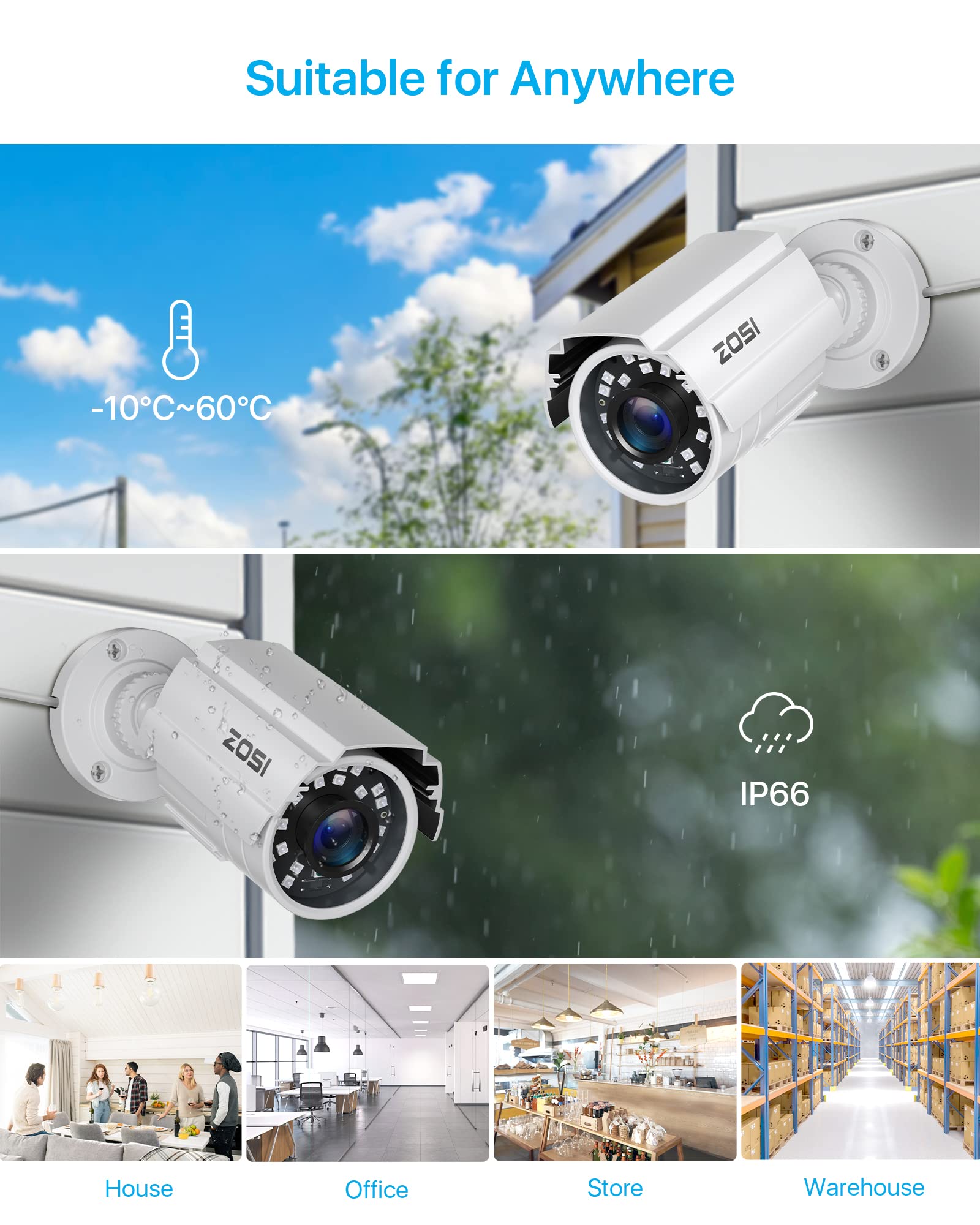 ZOSI 4 Pack 2.0MP 1080P HD-TVI Security Cameras,Outdoor Indoor,80ft Night Vision,1920TVL,Weatherproof Surveillance CCTV Bullet Camera for 720P/1080N/1080P/5MP/4K HD-TVI AHD CVI Analog DVR Systems