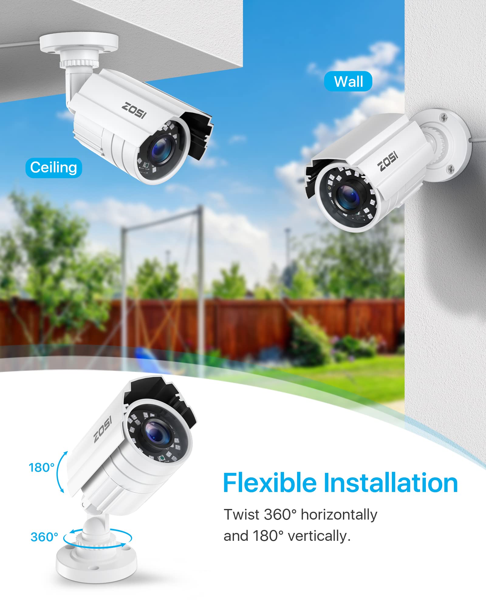 ZOSI 4 Pack 2.0MP 1080P HD-TVI Security Cameras,Outdoor Indoor,80ft Night Vision,1920TVL,Weatherproof Surveillance CCTV Bullet Camera for 720P/1080N/1080P/5MP/4K HD-TVI AHD CVI Analog DVR Systems