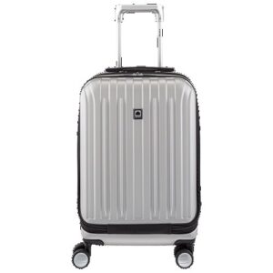 delsey paris titanium hardside expandable luggage with spinner wheels, silver, carry-on 19 inch