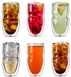 ozeri serafino double wall insulated iced tea and coffee glasses, 16-ounce, set of 6