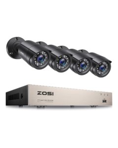 zosi 3k lite security camera system indoor outdoor,ai human/vehicle detection,night vision,remote access,4pcs 1080p 1920tvl weatherproof surveillance cameras,h.265+ 8ch 5mp lite cctv dvr(no hdd)