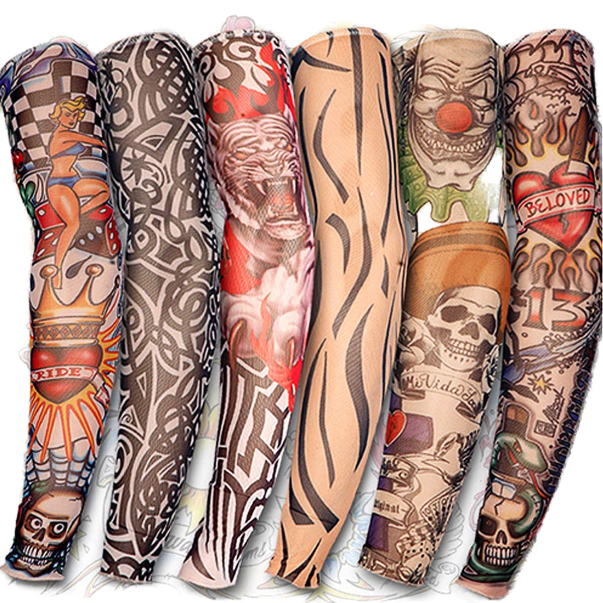 YARIEW 6pcs Temporary Tattoo Sleeves, 6pcs Set Arts Temporary Fake Slip On Tattoo Arm Sleeves Kit