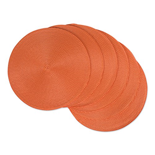 DII Classic Woven Tabletop Collection, Indoor/Outdoor Placemat Set, Round, 15" Diameter, Orange, 6 Piece