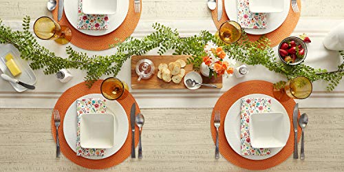 DII Classic Woven Tabletop Collection, Indoor/Outdoor Placemat Set, Round, 15" Diameter, Orange, 6 Piece