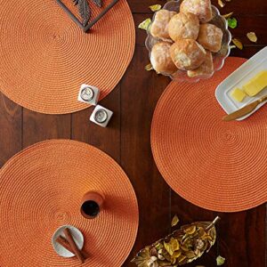 DII Classic Woven Tabletop Collection, Indoor/Outdoor Placemat Set, Round, 15" Diameter, Orange, 6 Piece