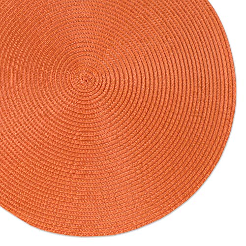 DII Classic Woven Tabletop Collection, Indoor/Outdoor Placemat Set, Round, 15" Diameter, Orange, 6 Piece