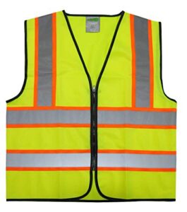 gripglo reflective safety vest, bright neon color with 2 inch reflective strips - orange trim - zipper front, medium, x-large