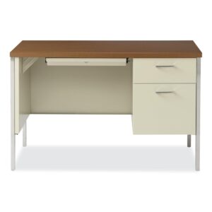 Alera SD4524PC Single Pedestal Steel Desk, Metal Desk, 45-1/4w X 24d X 29-1/2h, Cherry/putty