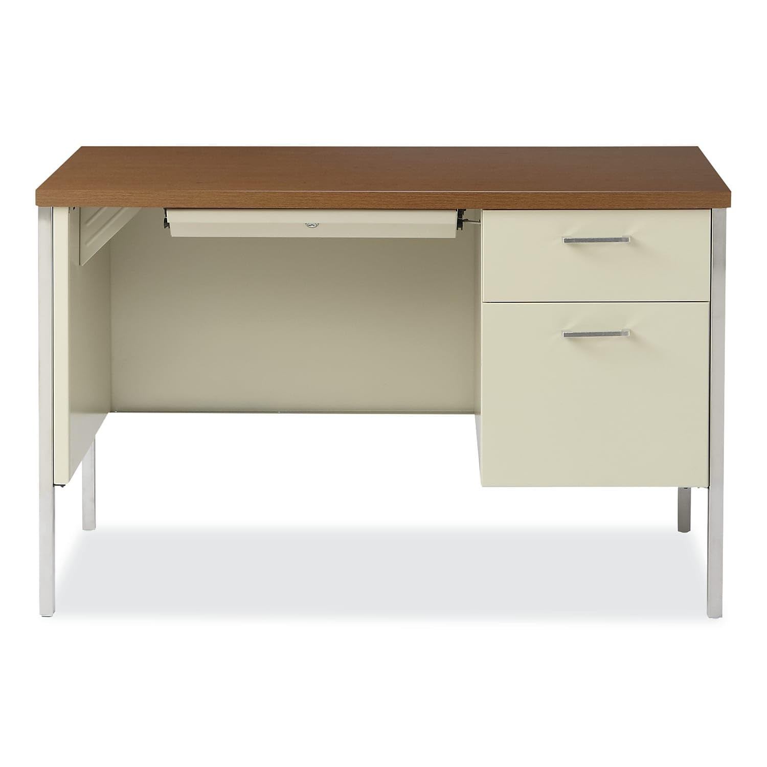 Alera SD4524PC Single Pedestal Steel Desk, Metal Desk, 45-1/4w X 24d X 29-1/2h, Cherry/putty