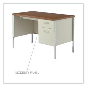 Alera SD4524PC Single Pedestal Steel Desk, Metal Desk, 45-1/4w X 24d X 29-1/2h, Cherry/putty