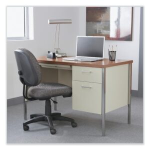 Alera SD4524PC Single Pedestal Steel Desk, Metal Desk, 45-1/4w X 24d X 29-1/2h, Cherry/putty