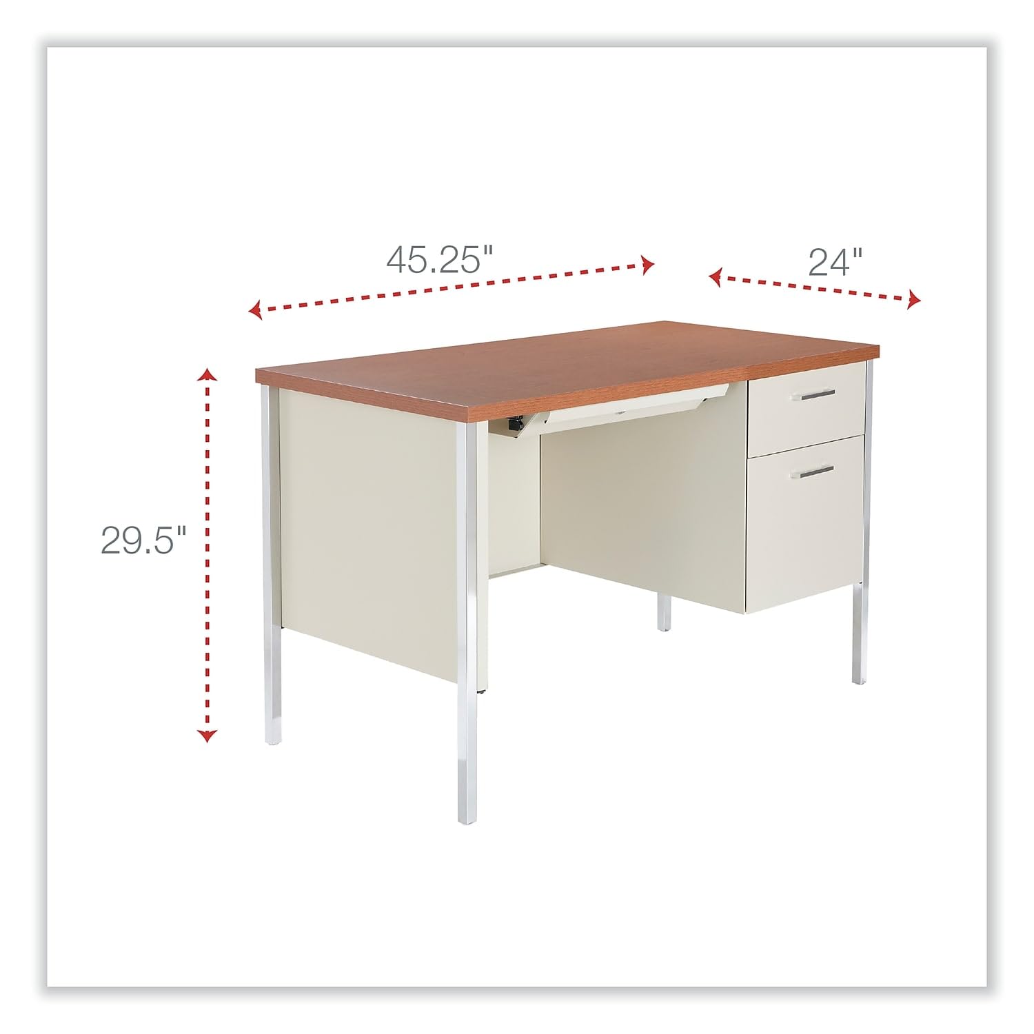 Alera SD4524PC Single Pedestal Steel Desk, Metal Desk, 45-1/4w X 24d X 29-1/2h, Cherry/putty