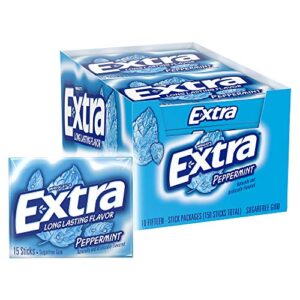 extra gum peppermint chewing gum, 15 pieces (pack of 10)