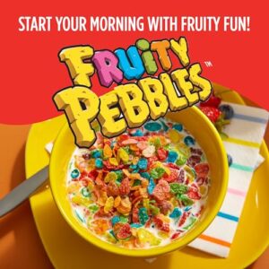 Pebbles Fruity PEBBLES Cereal, Fruity Kids Cereal, Gluten Free Rice Cereal for Kids, 15 OZ Large Cereal Sized Box