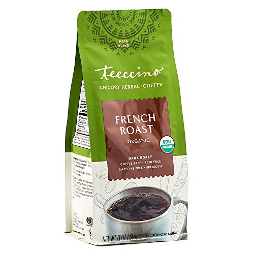 Teeccino French Roast Chicory Coffee Alternative - Ground Herbal Coffee That’s Prebiotic, Caffeine-Free & Acid Free, Dark Roast, 11 Ounce