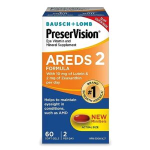 preservision areds 2 eye vitamin & mineral supplement, contains lutein, vitamin c, zeaxanthin, zinc & vitamin e, 60 minigels (packaging may vary)