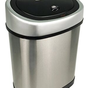 NINESTARS CB-DZT-50-13/12-9 Automatic Touchless Infrared Motion Sensor Trash Can Combo Set, 13 Gal 50L & 3 Gal 12L, Stainless Steel Base (Oval, Silver/Black Lid)