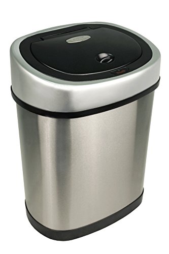 NINESTARS CB-DZT-50-13/12-9 Automatic Touchless Infrared Motion Sensor Trash Can Combo Set, 13 Gal 50L & 3 Gal 12L, Stainless Steel Base (Oval, Silver/Black Lid)