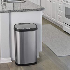 NINESTARS CB-DZT-50-13/12-9 Automatic Touchless Infrared Motion Sensor Trash Can Combo Set, 13 Gal 50L & 3 Gal 12L, Stainless Steel Base (Oval, Silver/Black Lid)