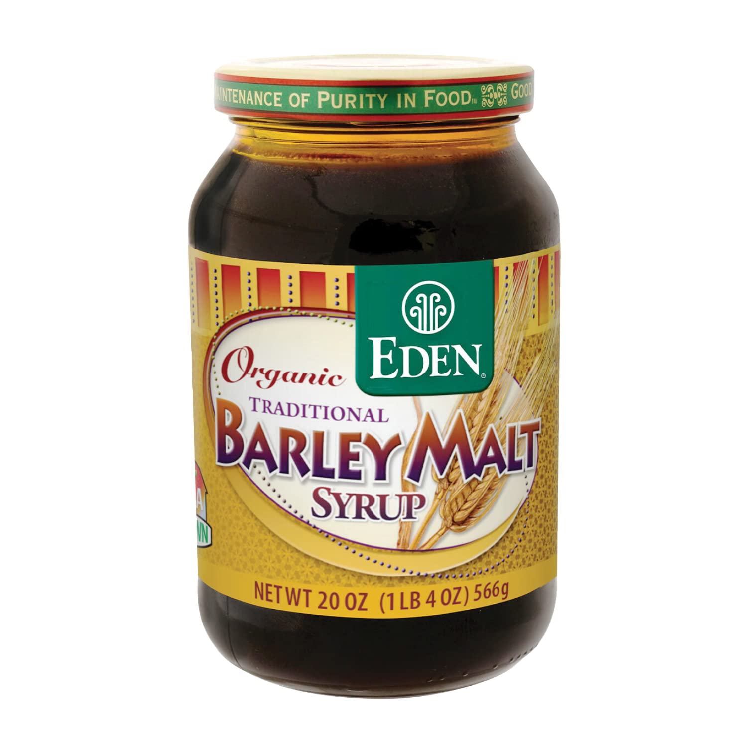 Eden Organic Traditional Barley Malt Syrup, Whole Grain Liquid Sweetener, 74.5% Maltose, Non-Diastatic, Non-GMO, 20 oz Glass Jar