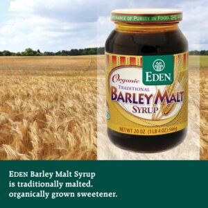 Eden Organic Traditional Barley Malt Syrup, Whole Grain Liquid Sweetener, 74.5% Maltose, Non-Diastatic, Non-GMO, 20 oz Glass Jar