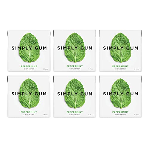 Simply Gum | Peppermint | Pack of Six (90 Pieces Total) | Plastic Free + Aspartame Free + non GMO