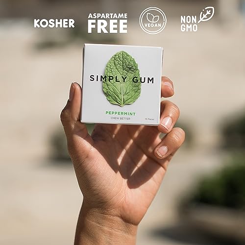 Simply Gum | Peppermint | Pack of Six (90 Pieces Total) | Plastic Free + Aspartame Free + non GMO