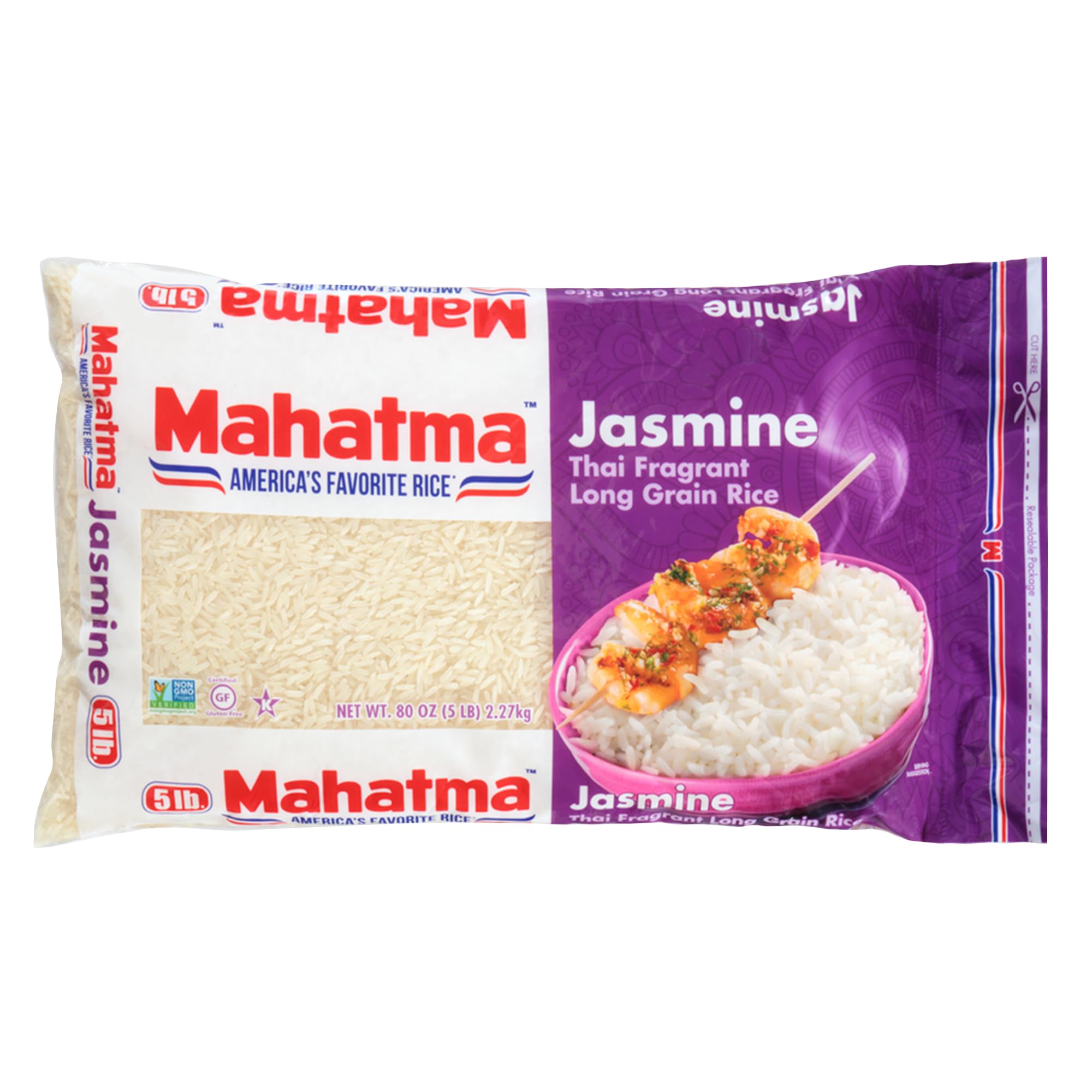 Mahatma Jasmine Rice, 80-Ounce Bag of Rice, Thai, Indian, or Cambodian Fragrant Flavored Rice, Stovetop or Microwave Rice