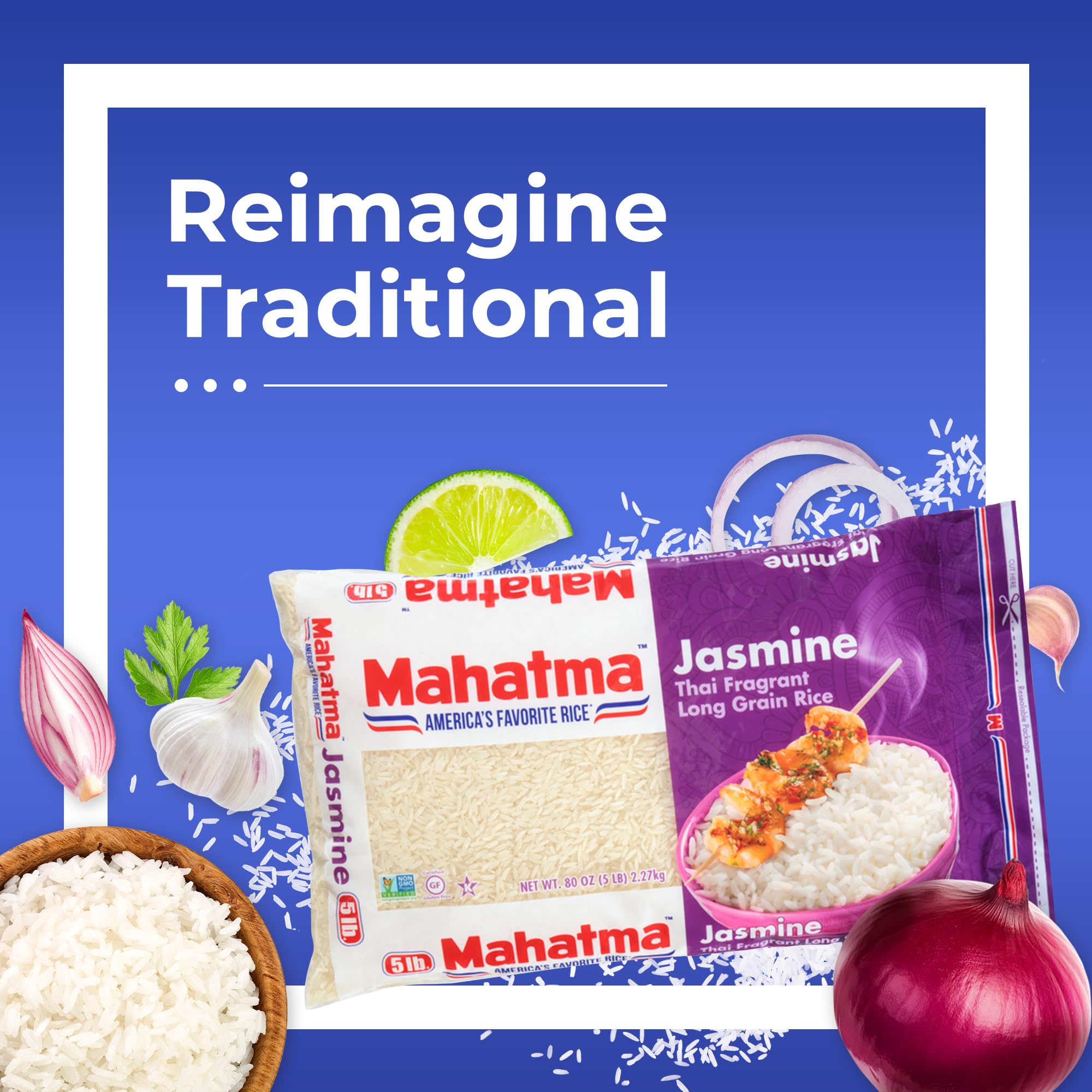 Mahatma Jasmine Rice, 80-Ounce Bag of Rice, Thai, Indian, or Cambodian Fragrant Flavored Rice, Stovetop or Microwave Rice