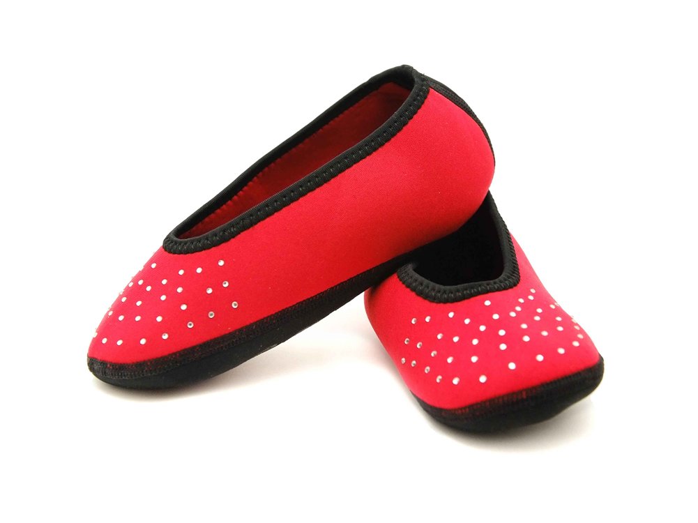 NuFoot Sparkle Ballet Flats Women's Shoes, Best Foldable & Flexible Flats, Slipper Socks, Travel Slippers & Exercise Shoes, Dance Shoes, Yoga Socks, House Shoes, Indoor Slippers, Red, Large