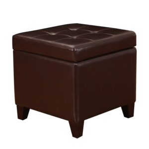 adeco bonded leather square tufted footstool, 18", brown storage ottomans,